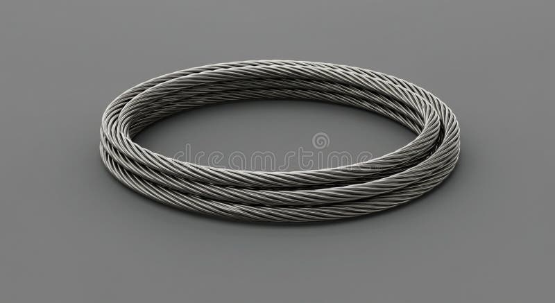 A Coiled Metallic Cable Lies on a Flat Surface, Displaying Tightly ...