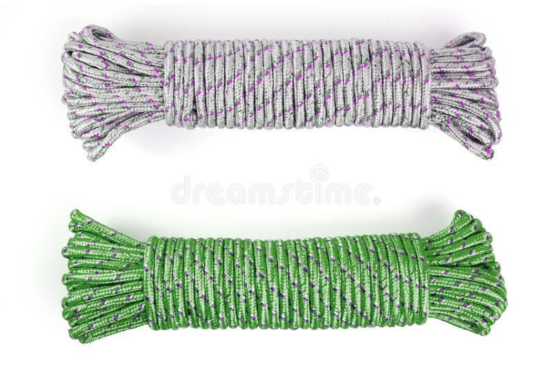 Coiled Nylon Ropes Grey and Green. Used To Store or Dry Things Stock ...