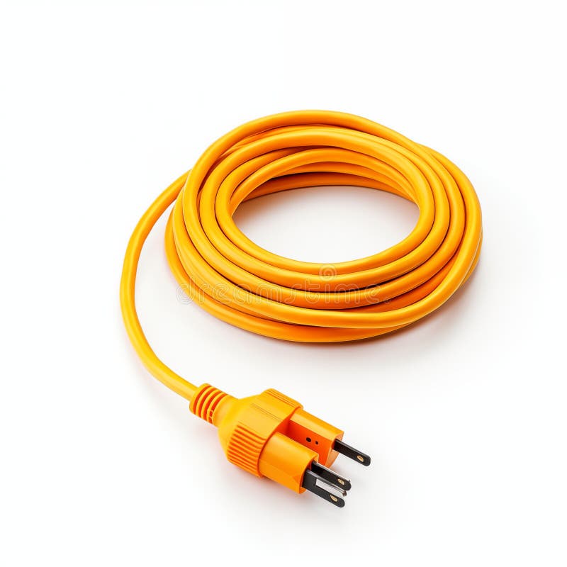 Coiled Orange Extension Cord with Plug on White Background Stock ...