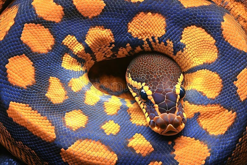 Coiled Python Showcasing Vibrant Scales and Intense Gaze Stock Photo - Image of nature, design ...