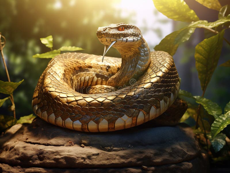 Coiled Rattle Snake on a Rock Stock Illustration - Illustration of ...