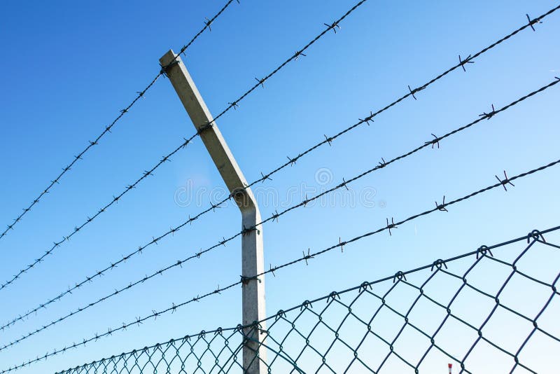 Coiled Razor Wire with Its Sharp Steel Barbs on Top of a Mesh Perimeter ...