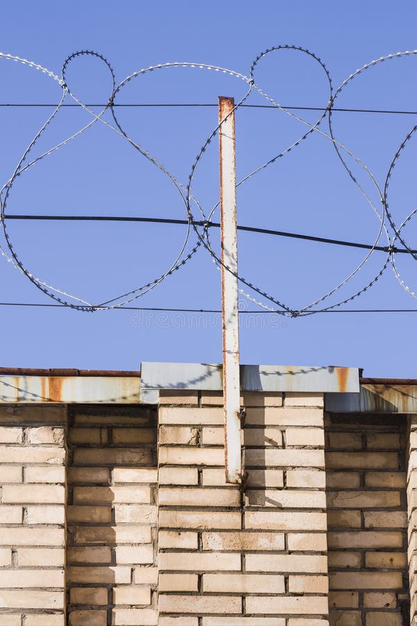 Coiled Razor Wire with Its Sharp Steel Barbs on Top of a Wire Mesh ...