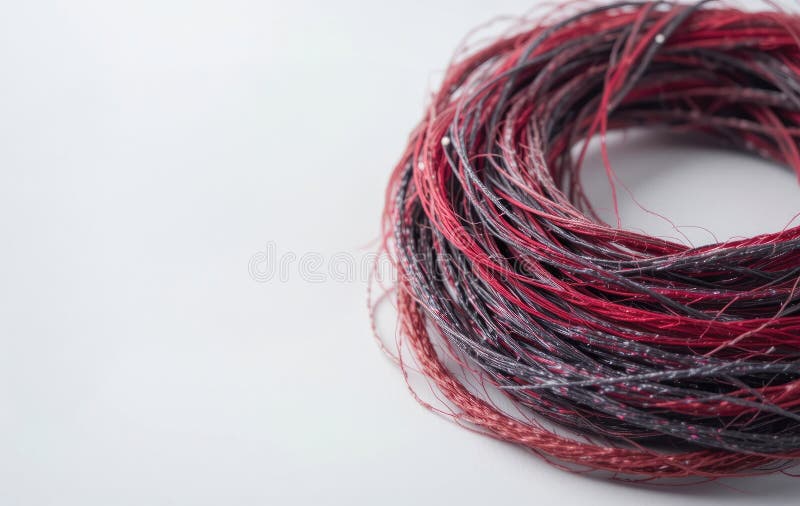 Coiled Red and Black Thread on White Background Showing Textural ...