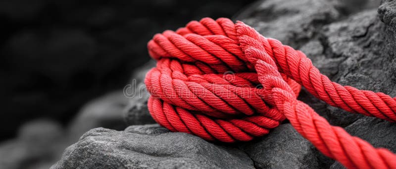 Coiled Red Rope on Dark Rocks Stock Illustration - Illustration of ...
