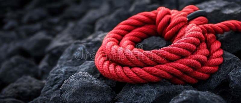 Coiled Red Rope on Dark Rocks Stock Illustration - Illustration of ...