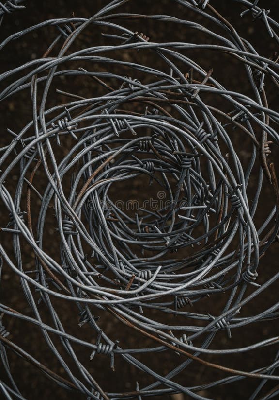 A Coiled Roll of Barbed Wire Forms a Complex Spiral Pattern. the ...