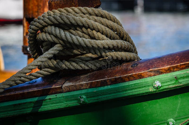 Coiled Rope on the Edge of a Wooden Ship Stock Image - Image of rope ...