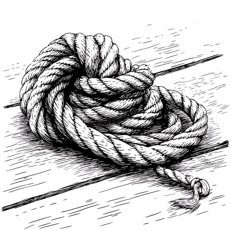 Coiled Rope on Wooden Planks, Nautical Sketch Stock Illustration ...