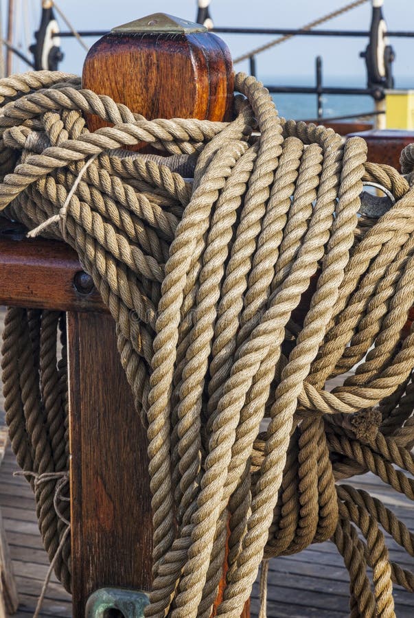 Coiled Ropes on a Sail Ship Stock Image - Image of wood, three: 39974283