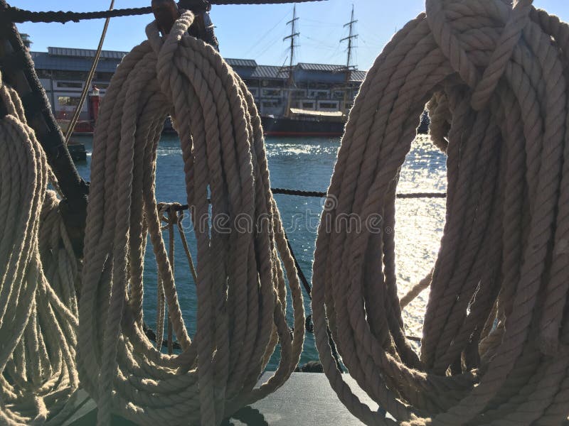 Coiled Ropes on Sailing Ship Stock Image - Image of ropes, sailing ...