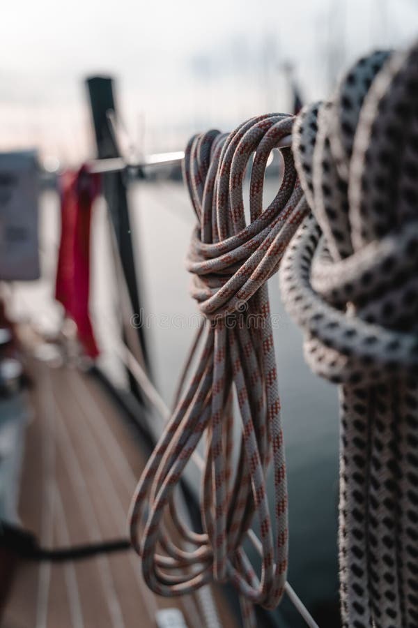 Coiled ropes on a yacht stock image. Image of sail, vertical - 259183143