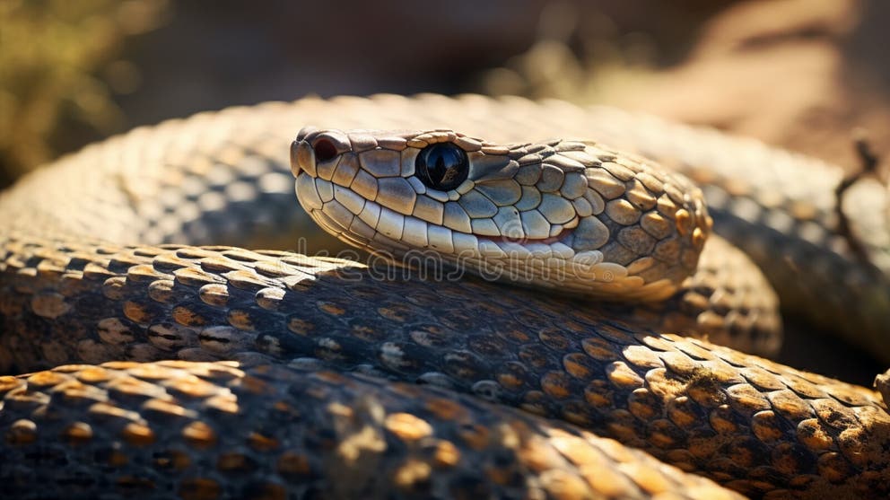 A Coiled Snake Basking on a Sun-warmed Rock, AI Generative Stock ...
