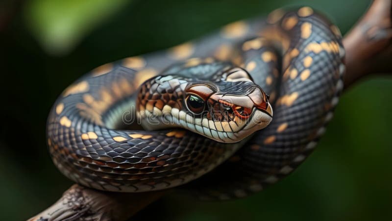 Coiled Snake with Intricate Scale Patterns Stock Video - Video of ...