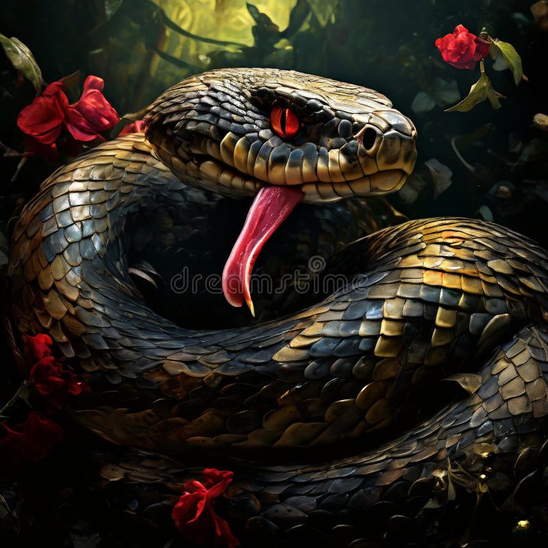 Coiled Snake among Red Roses Stock Image - Image of predator ...