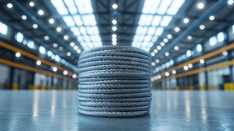 Coiled Steel Cable in a Large Warehouse Setting. Stock Photo - Image of ...