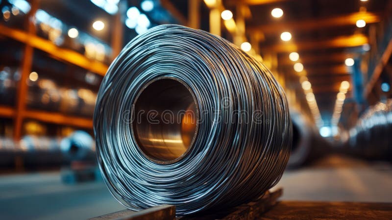 Coiled Steel Roll in a Brightly Lit Industrial Warehouse. Stock Photo ...
