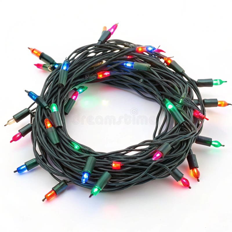 Coiled Strand of Christmas Lights Isolated on White Background Stock ...