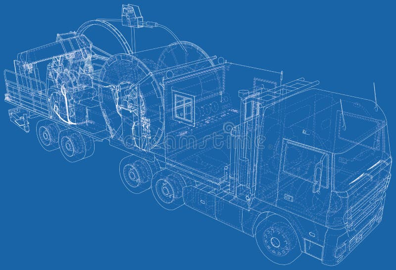 Coiled Tubing Machine Technical Wire-frame. EPS10 Format Stock Vector ...