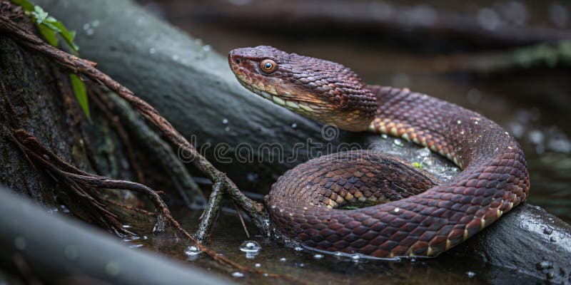 Coiled Vigil: the Reddish-Brown Serpent in Its Habitat Stock ...