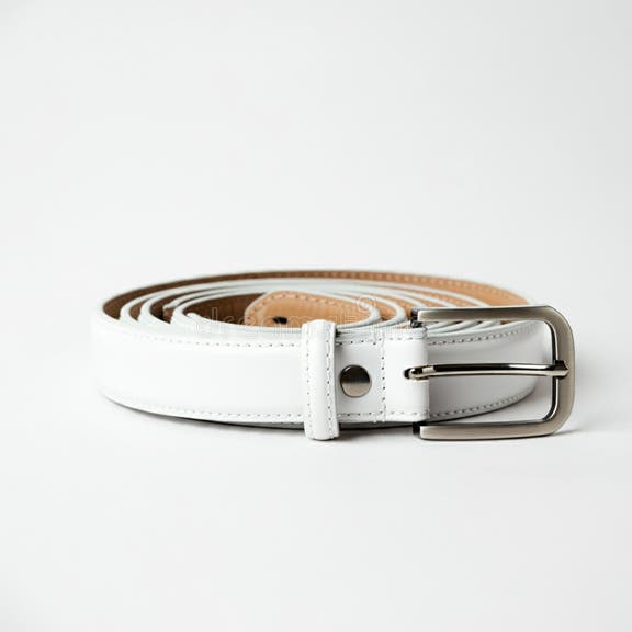 A Coiled White Leather Belt with a Smooth Texture, Featuring a Silver ...