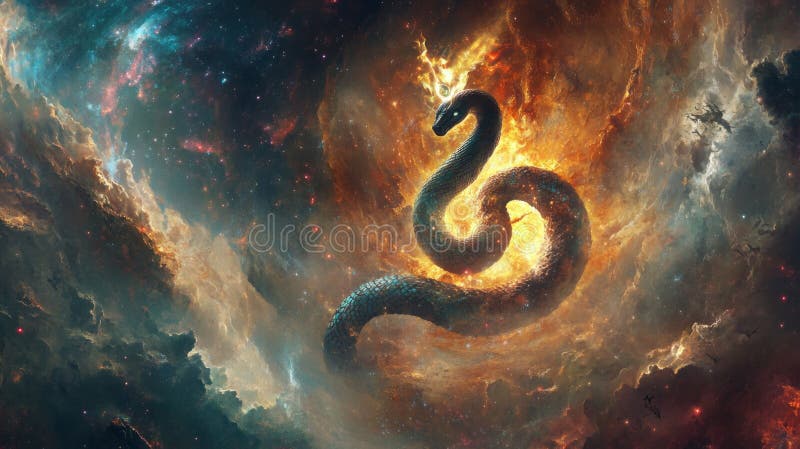 A Coiling Serpent in a Starry Nebula Stock Illustration - Illustration ...