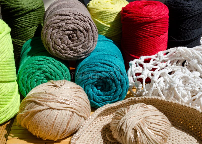 Coils of Multi-colored Cords for Weaving Using the Macrame Technique ...