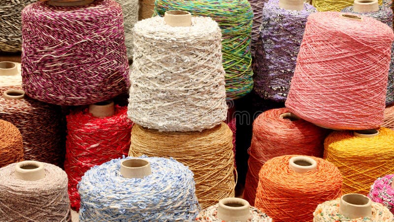 Coils and Spools of Fine Colored Wool Thread for the Creation Stock ...
