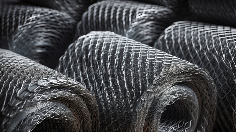 Coils of Steel Wire. Rabitz Mesh Netting Rolls in Warehouse. Gen Stock ...
