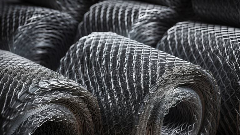 Coils of Steel Wire. Rabitz Mesh Netting Rolls in Warehouse. Gen Stock ...