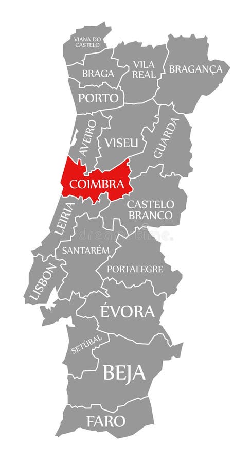Coimbra Red Highlighted in Map of Portugal Stock Illustration ...