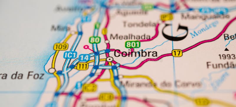 Coimbra Region Central Portugal Map Extract.. Stock Image - Image of ...