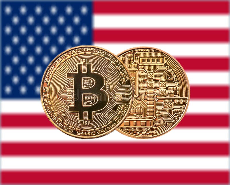 Coin Bitcoin and American Flagn Stock Image - Image of cryptography ...