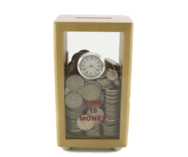 Coin Box with Clock Filled with Money Stock Photo - Image of deposit ...