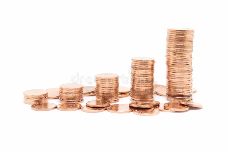 Coin, Bronze Coin Stack on White Background Stock Image - Image of coin ...