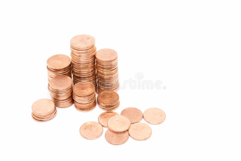 Coin, Bronze Coin Stack on White Background Stock Photo - Image of ...