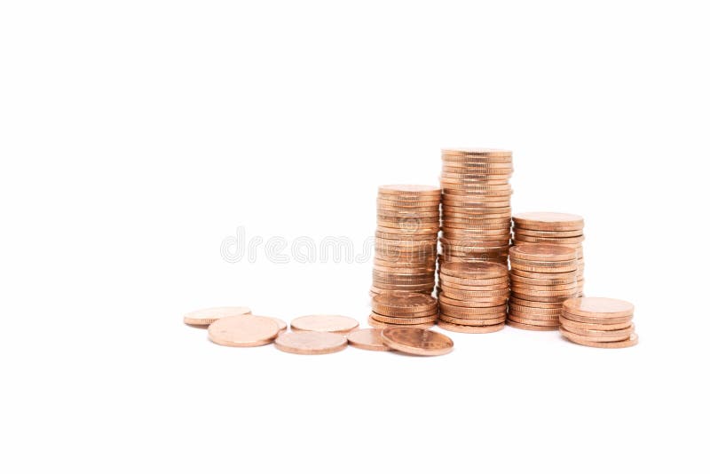 Coin, Bronze Coin Stack on White Background Stock Photo - Image of ...