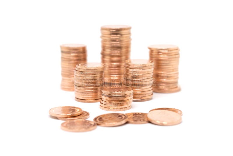Coin, Bronze Coin Stack on White Background Stock Photo - Image of ...
