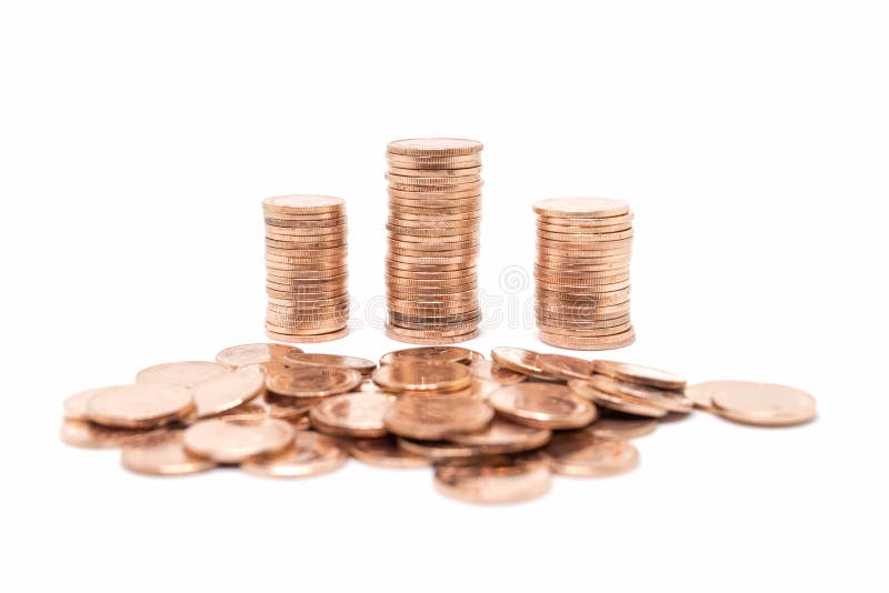 Coin, Bronze Coin Stack on White Background Stock Image - Image of ...