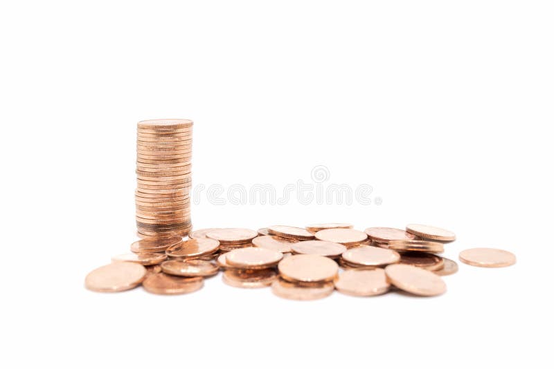 Coin, Bronze Coin Stack on White Background Stock Image - Image of ...