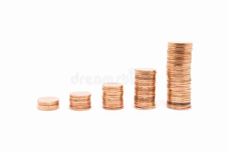Coin, Bronze Coin Stack on White Background Stock Photo - Image of ...