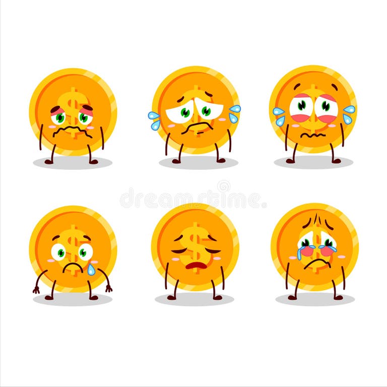 Coin Cartoon in Character with Sad Expression Stock Vector ...