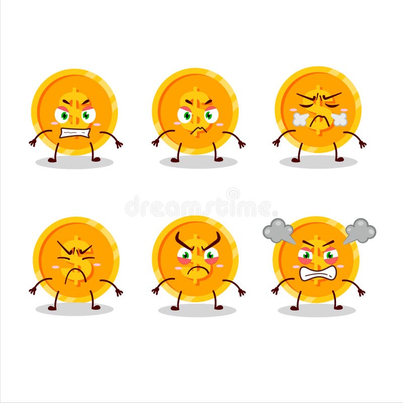 Coin Cartoon Character with Various Angry Expressions Stock Vector ...