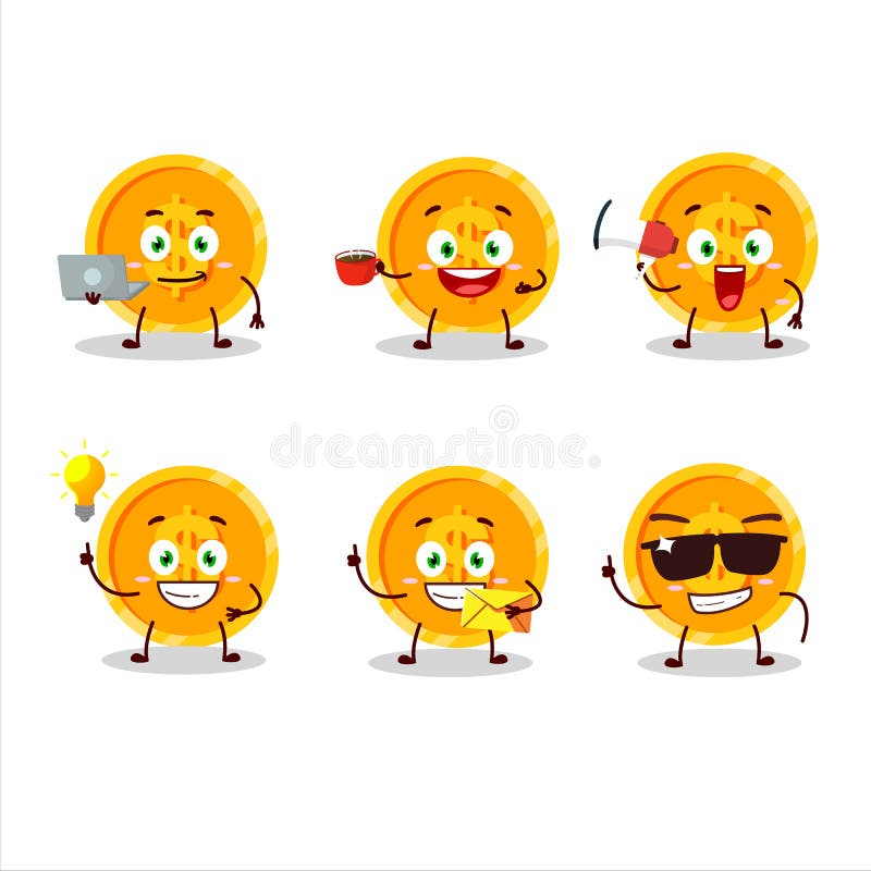 Coin Cartoon Character with Various Types of Business Emoticons Stock ...