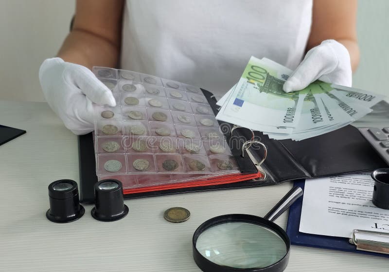 Coin Collection Activity with Magnifying Glass and Currency Notes ...