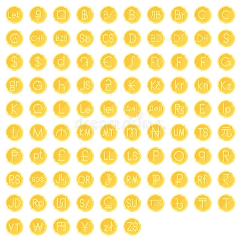 Coin with Currency Symbol Vector Icon Set Stock Vector - Illustration ...