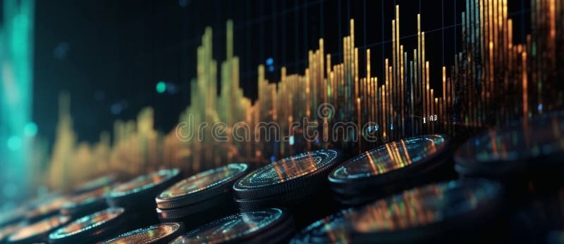 Coin-driven Analysis, Double Exposure of Stack and Stock Market Chart ...