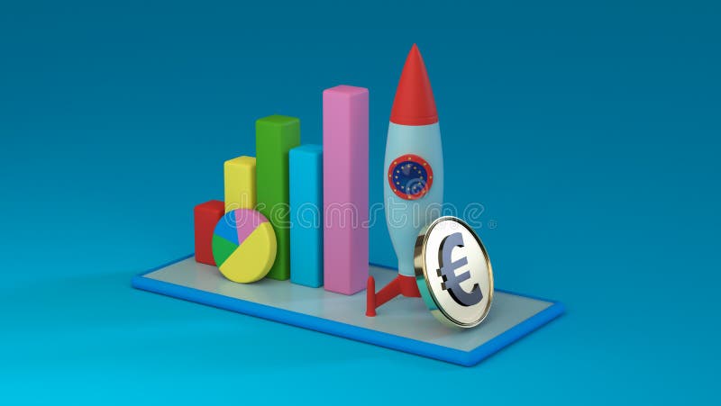 Coin with a Euro Symbol is Leaning Against a Rocket Ready To Launch on ...