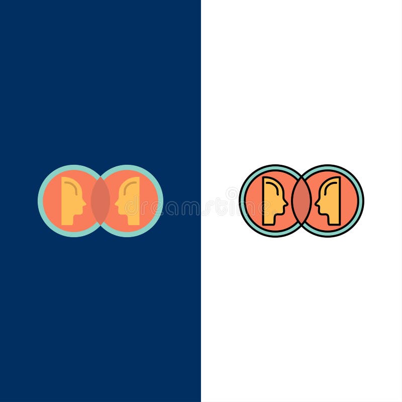 Coin Face Dual Duplicate Man Icons Flat And Line Filled Icon Set