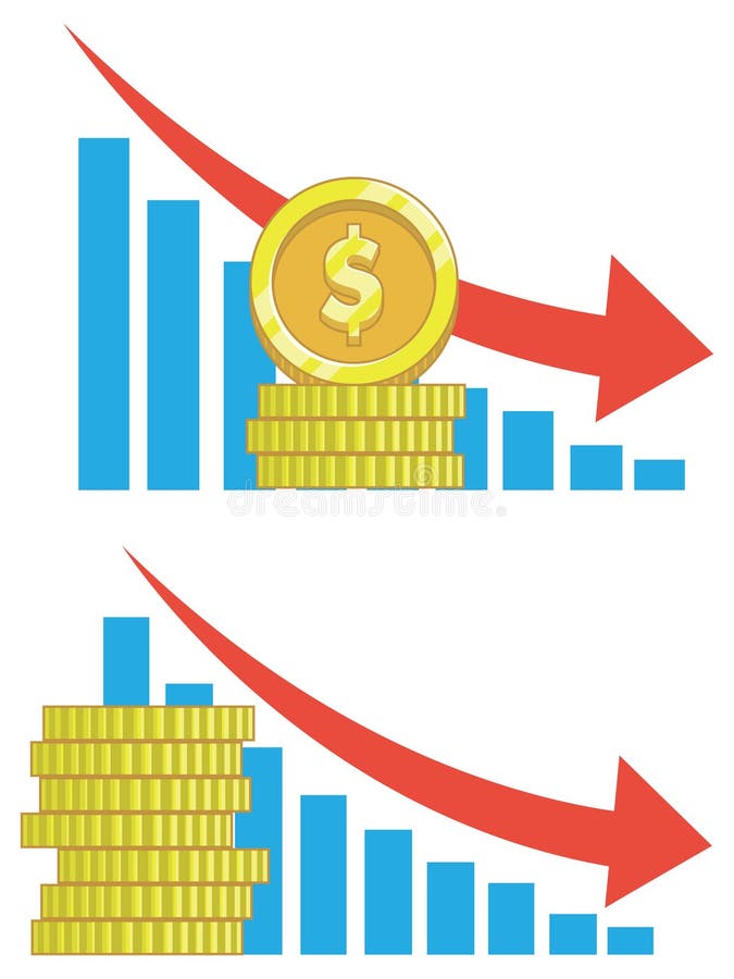 Coin Graph Down Value Exchange Decrease Stock Vector - Illustration of ...